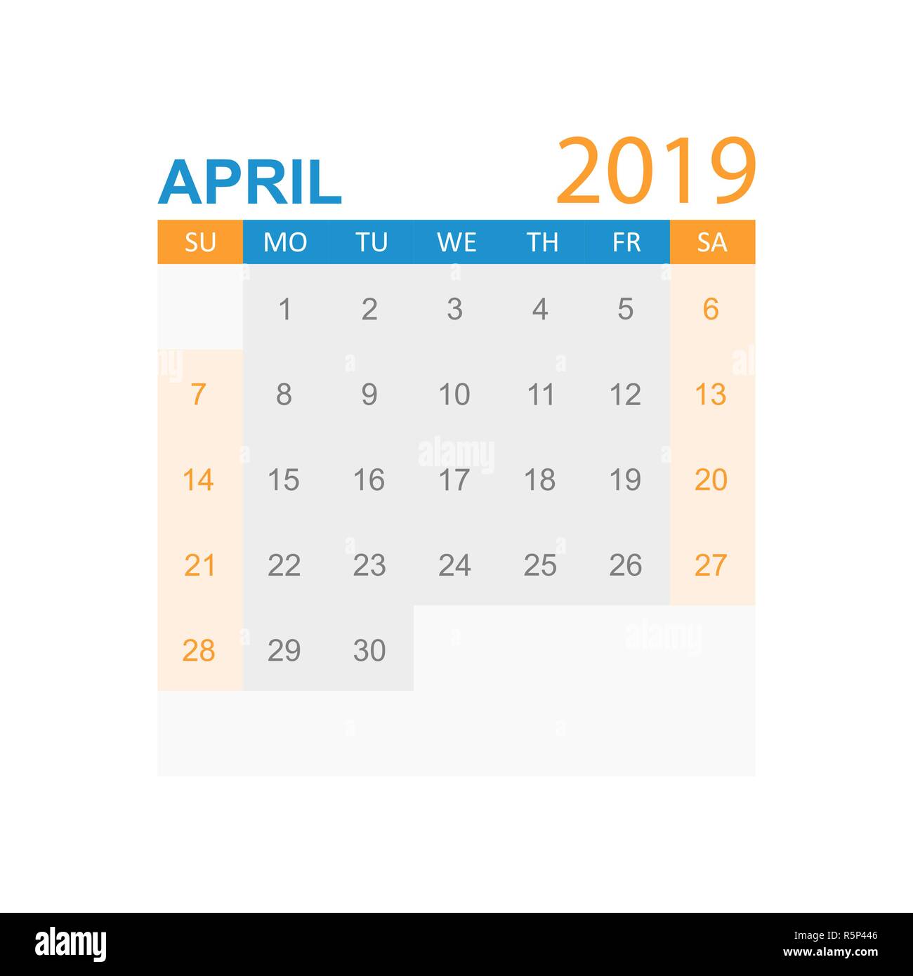Calendar april 2019 year in simple style. Calendar planner design ...