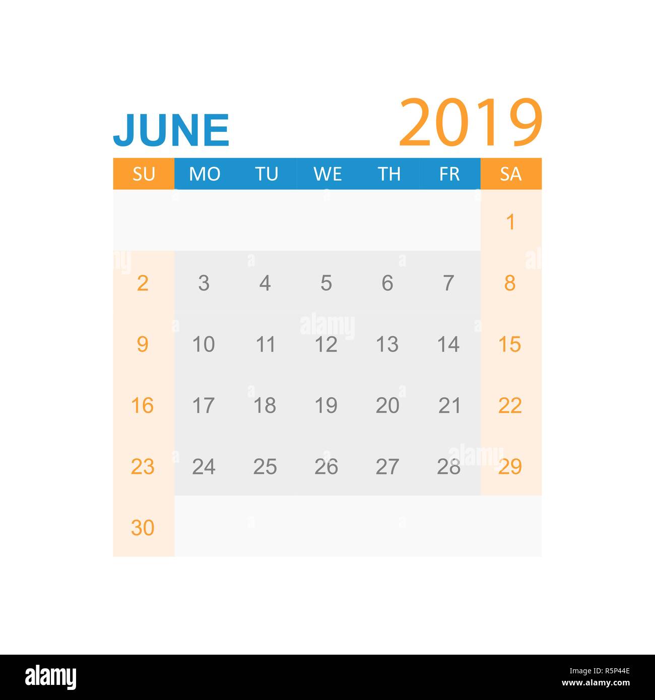 Calendar june 2019 year in simple style. Calendar planner design ...
