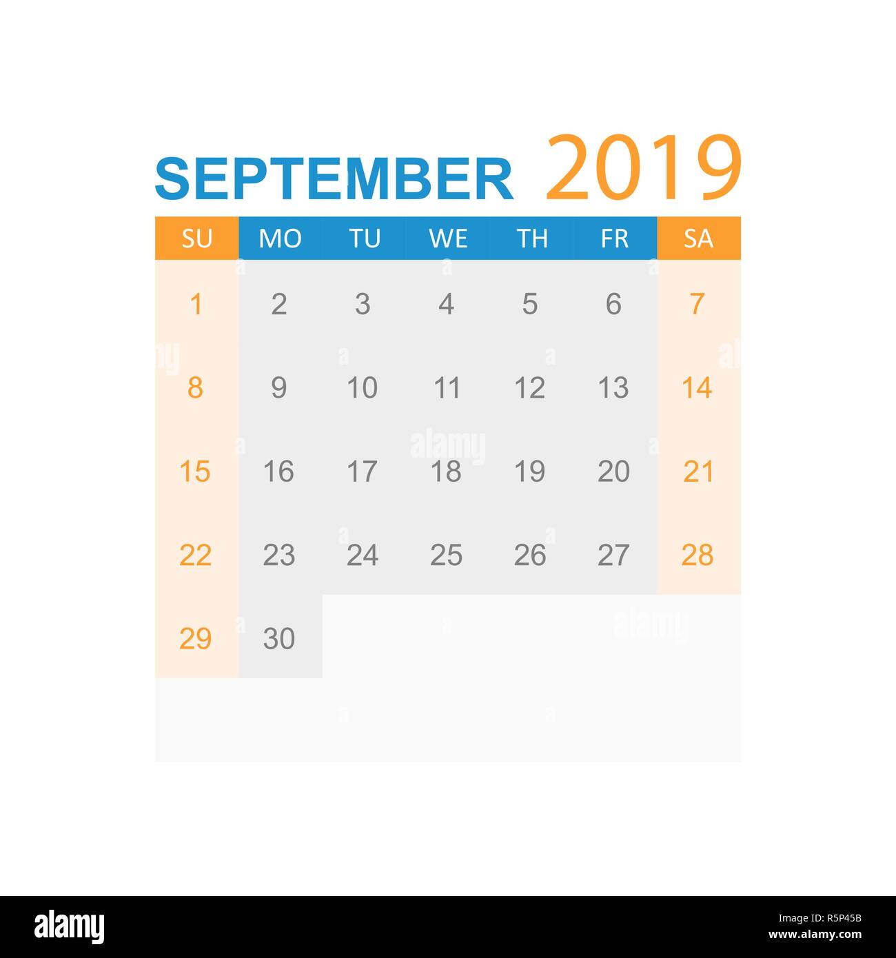 Calendar september 2019 year in simple style. Calendar planner design ...