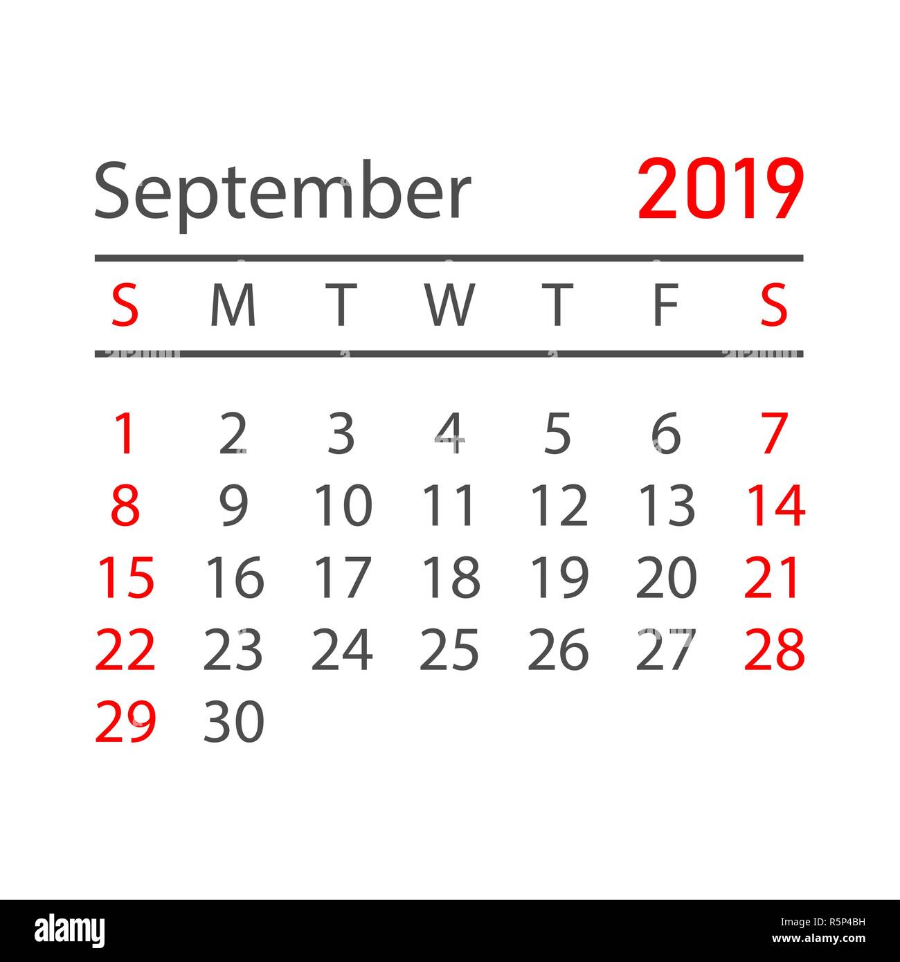 Calendar september 2019 year in simple style. Calendar planner design ...