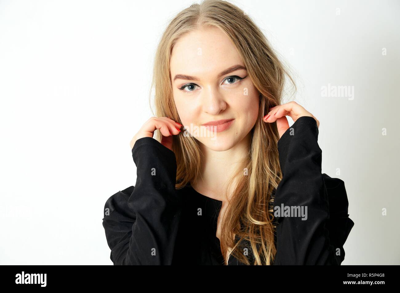 Young female model from Ukraine wearing black top. Portraits made in ...