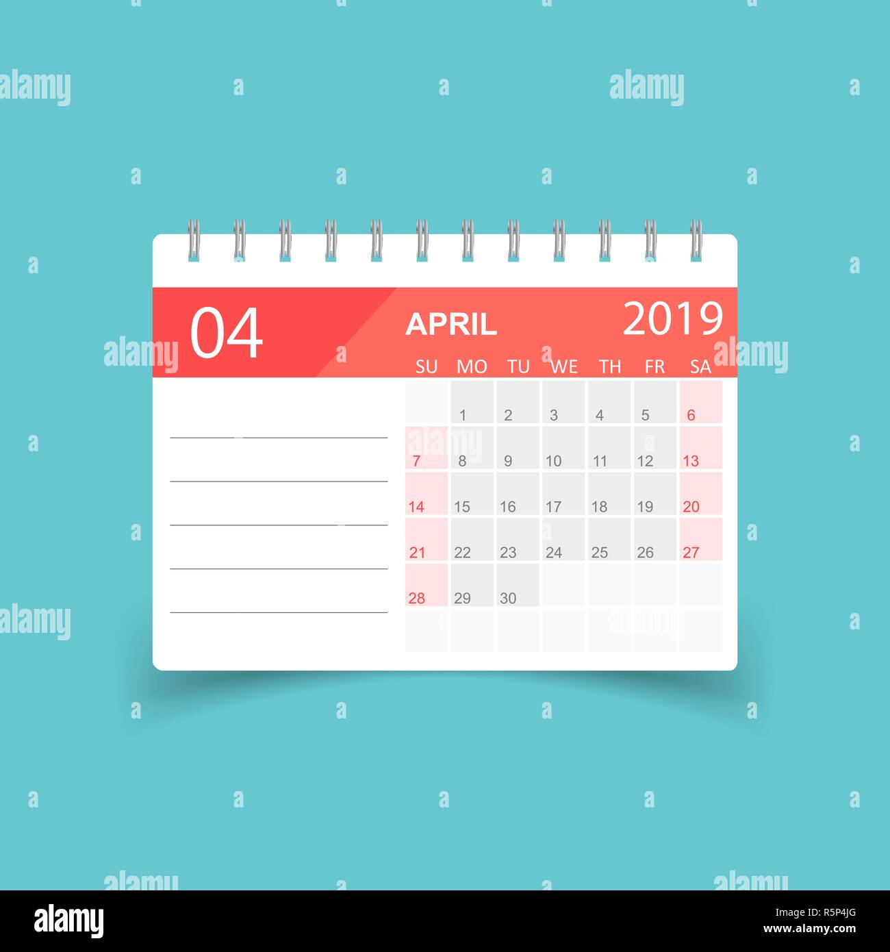 Calendar april 2019 year in paper sticker with shadow. Calendar planner ...