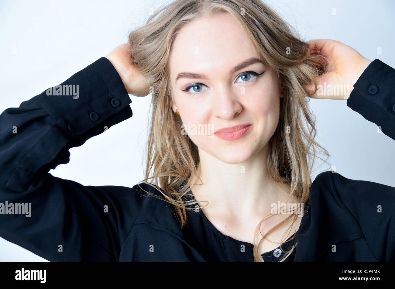 Young female model from Ukraine wearing black top. Portraits made in ...