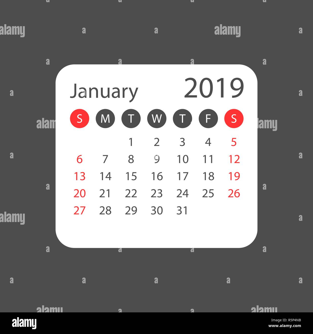 January 2019 Monthly Calendar Template January Calendar 2019 Stock