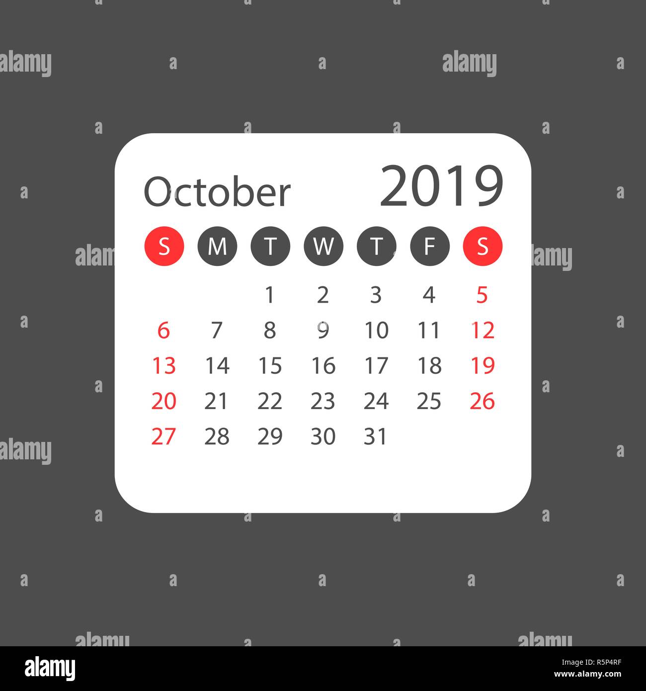 Calendar october 2019 year in simple style. Calendar planner design ...