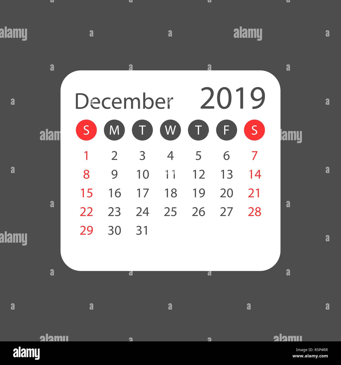 Calendar december 2019 year in simple style. Calendar planner design ...