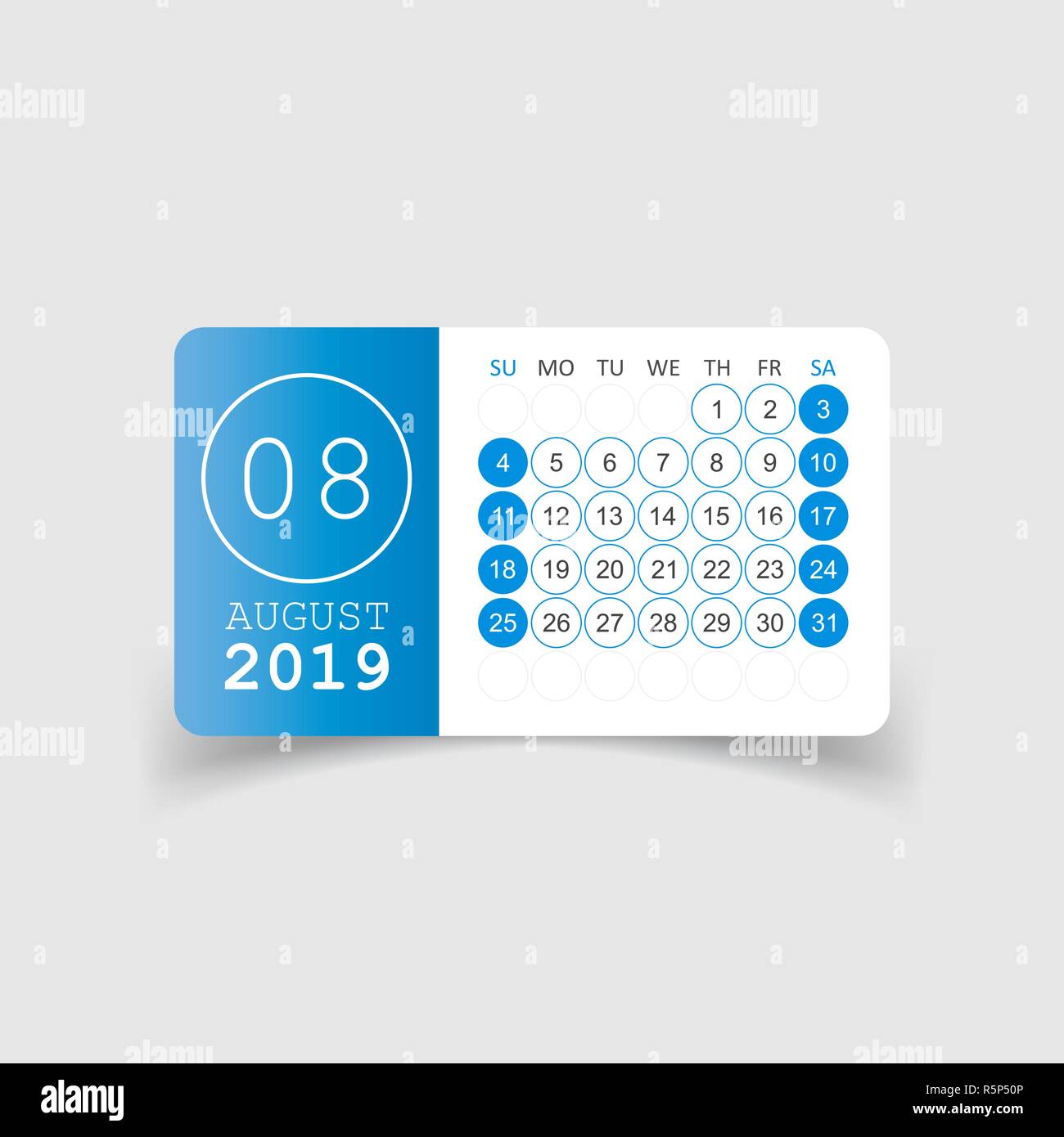 Calendar august 2019 year in paper sticker with shadow. Calendar ...