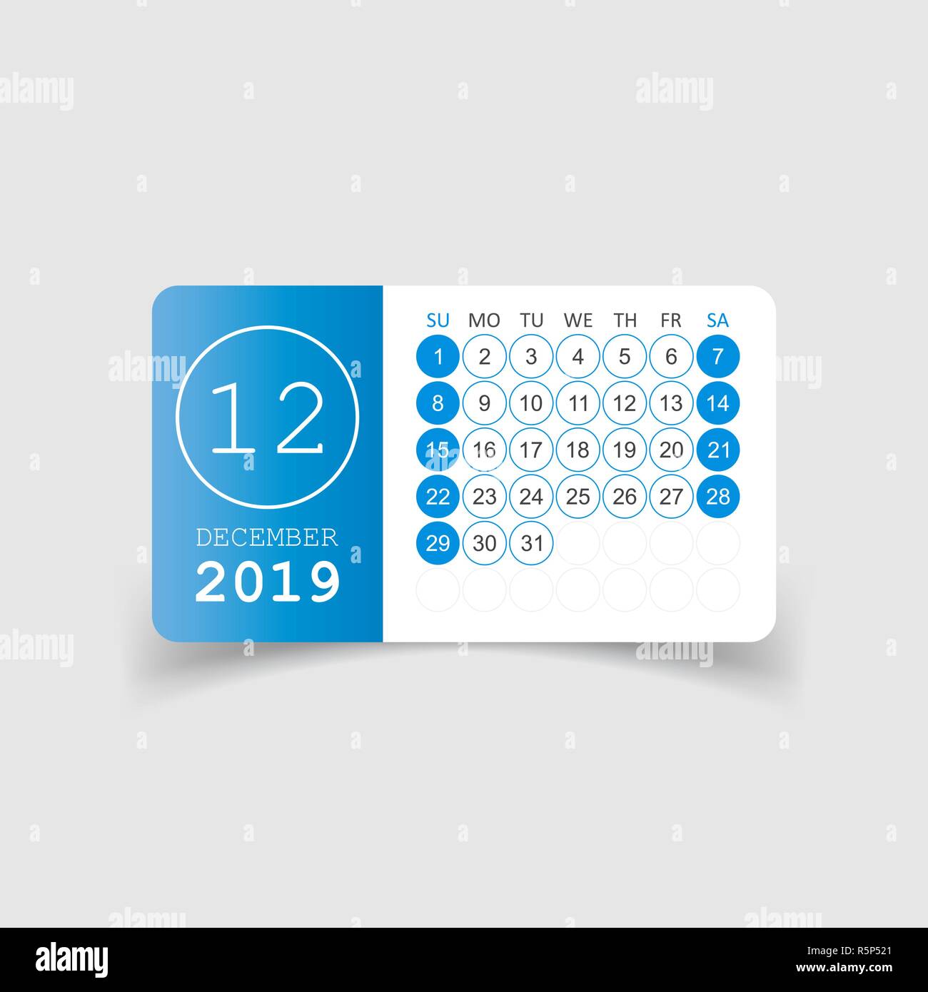 Calendar december 2019 year in paper sticker with shadow. Calendar ...