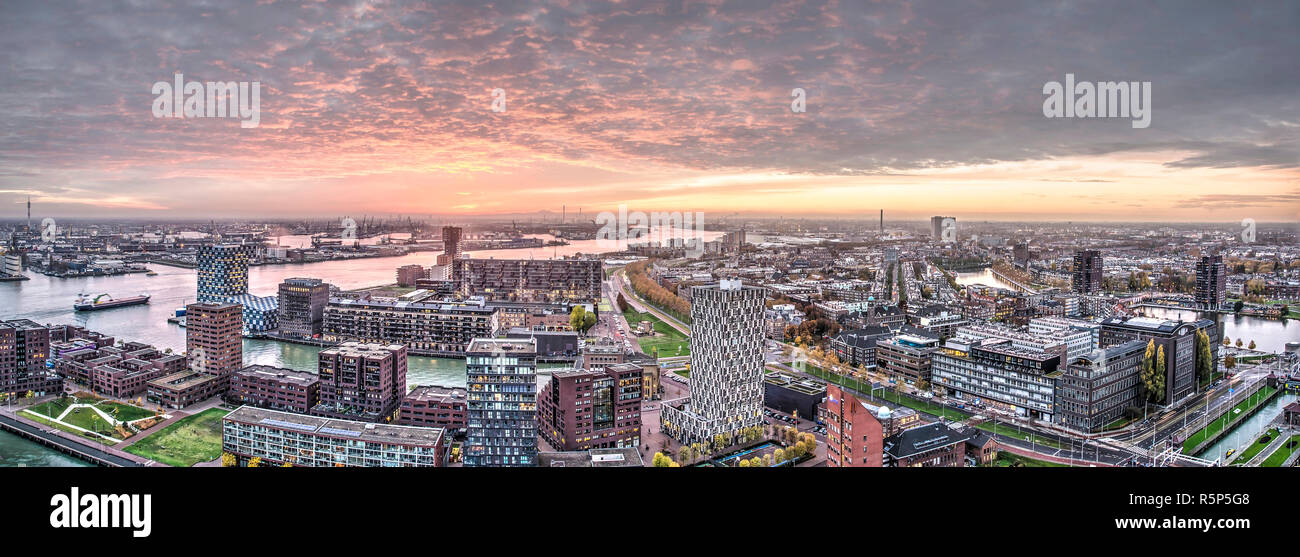 Rotterdam, The Netherlands, November 12, 2018: panoramic view at sunset ...