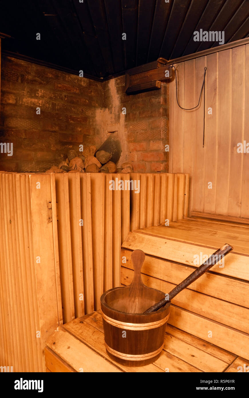 Fragment of steam-room at Russian banya. Vidzeme region. Latvia Stock ...