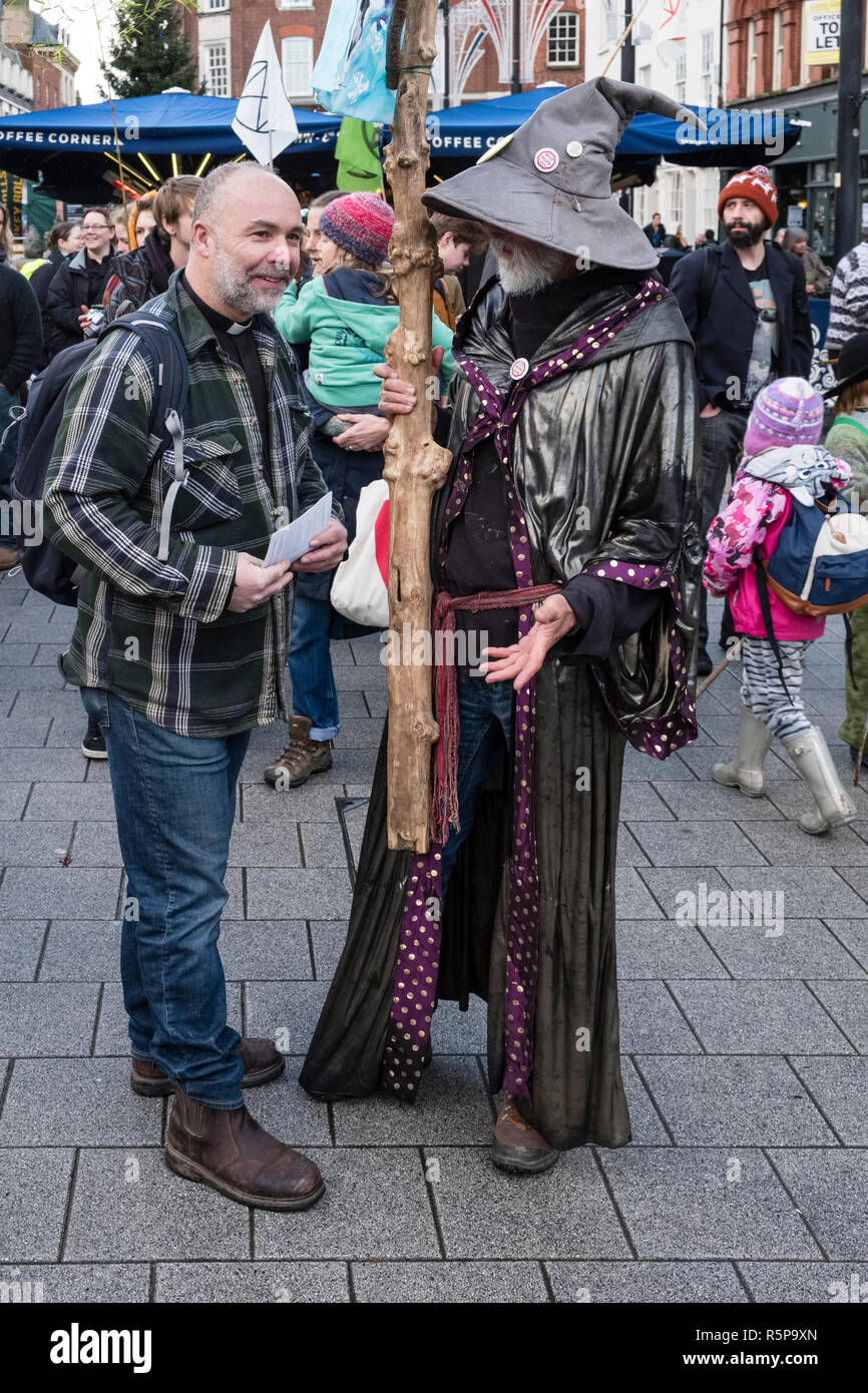 Hereford, UK. 1st December, 2018. Vicar Simon Lockett chats to climate ...