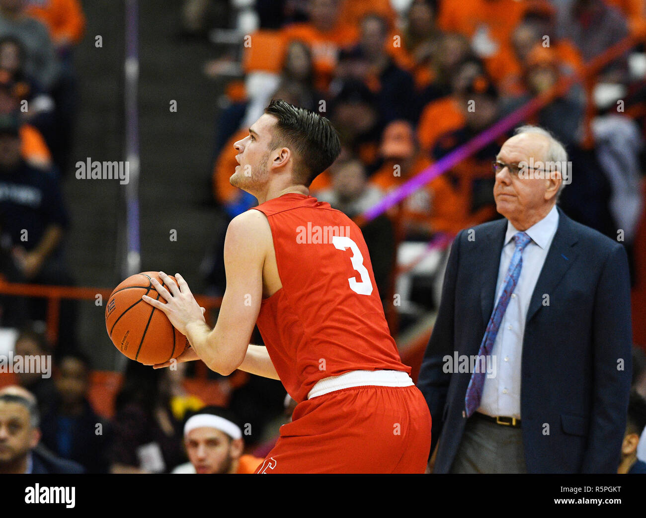 Syracuse, NY, USA. 1st Dec, 2018. Cornell forward Jimmy Boeheim shoots ...
