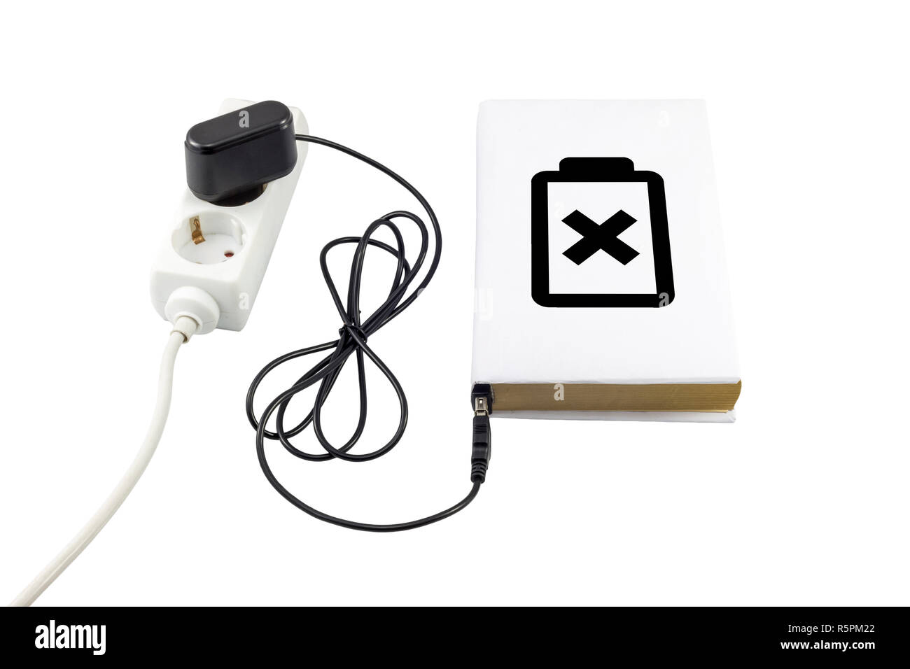 Book connected to a USB charger. Battery symbol indicating the charge ...
