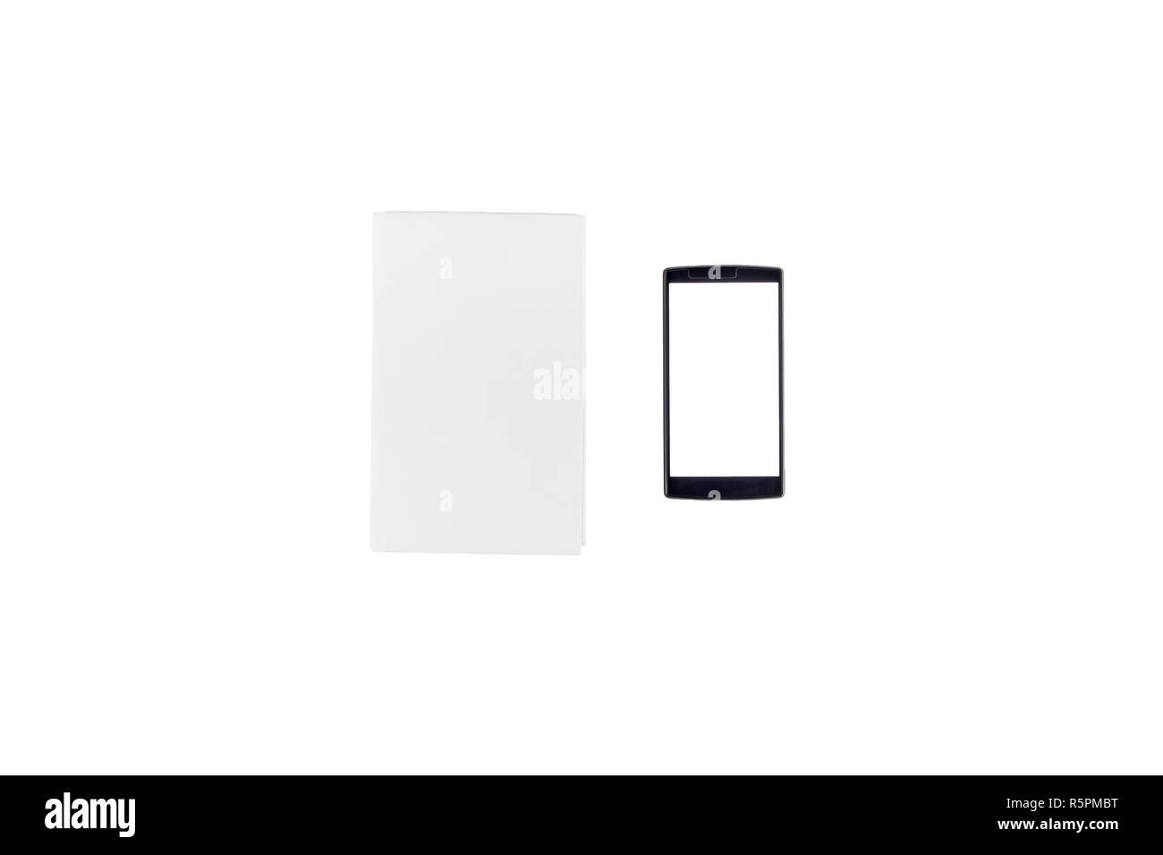 Smartphone and a book from above isolated on white. New versus old ...