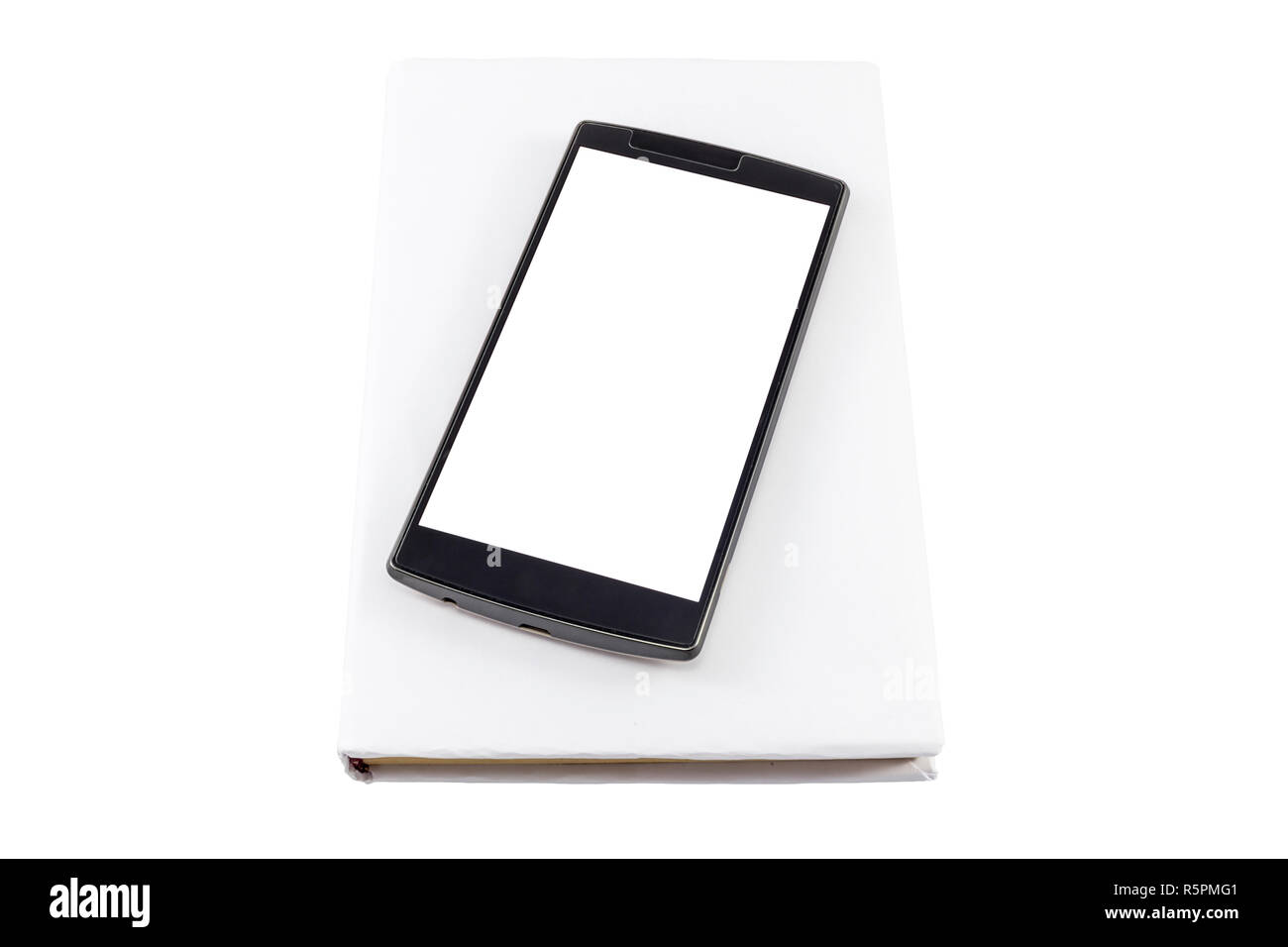 Smartphone and a book isolated on white. New versus old concept Stock ...