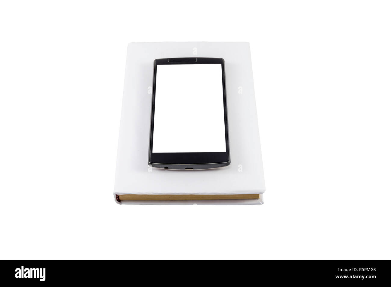 Smartphone and a book isolated on white. New versus old concept Stock ...