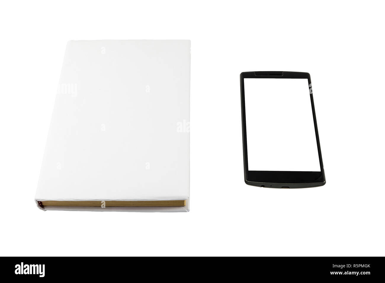 Smartphone and a book isolated on white. New versus old concept Stock ...