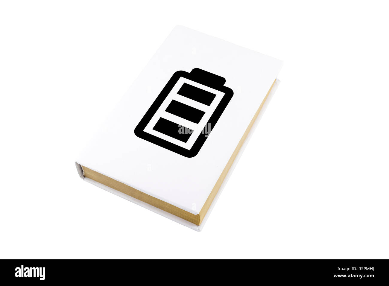 Book with a white cover and battery symbol on it. Low battery concept ...