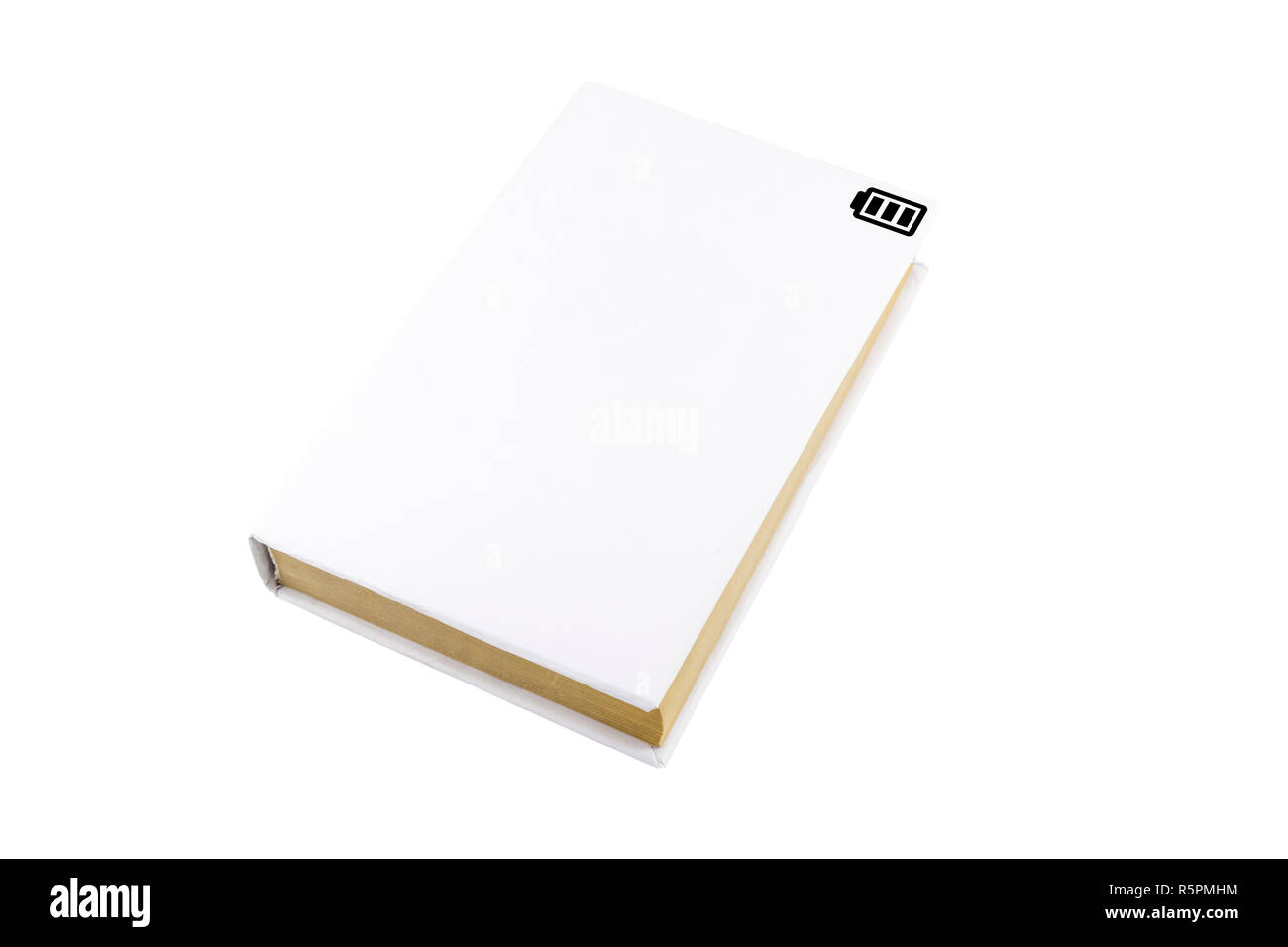 Book with a white cover and battery symbol on it. Low battery concept ...