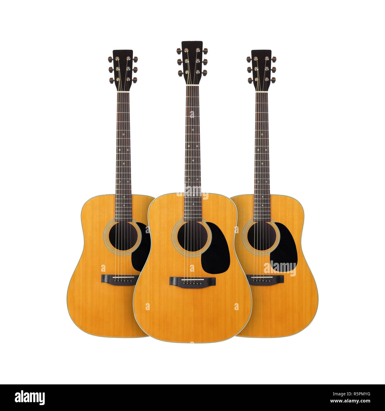 Musical instrument - Front view three classic vintage acoustic guitar ...
