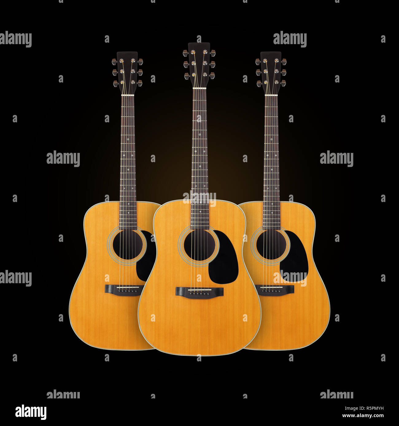 Musical instrument - Front view three classic vintage acoustic guitar ...
