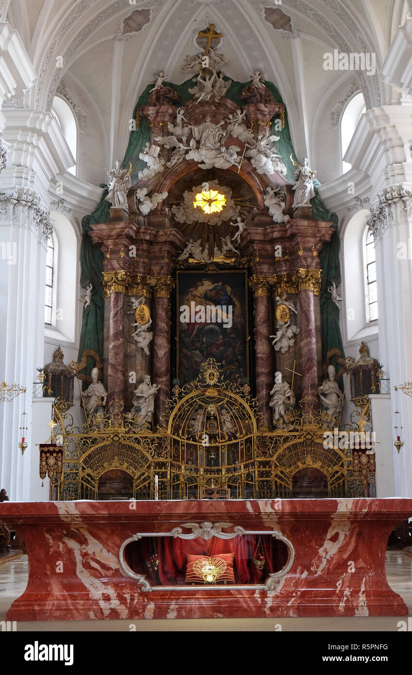 Main altar in the Basilica of St. Martin and Oswald in Weingarten ...