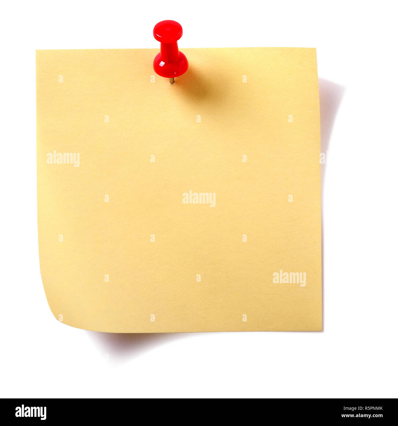 Yellow square sticky post note with pushpin isolated on white Stock ...