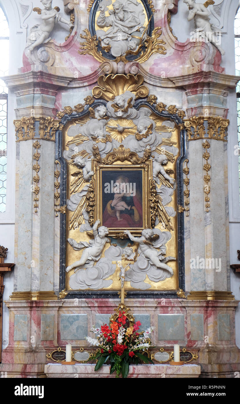 Virgin Mary altar in the Basilica of St. Martin and Oswald in ...
