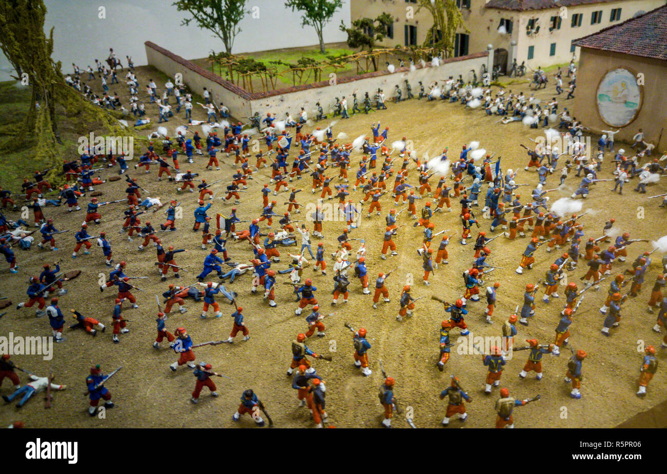 Battle scene recreated with miniature figurines of soldiers Stock Photo ...