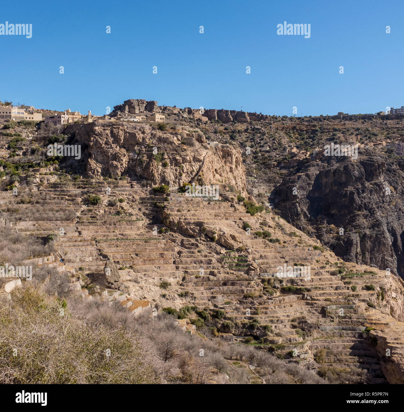 Terraces below a traditional village on Jebel Akdar in the Al Hajar ...