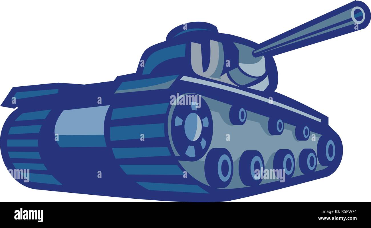 Retro style illustration of an American world war two battle tank ...