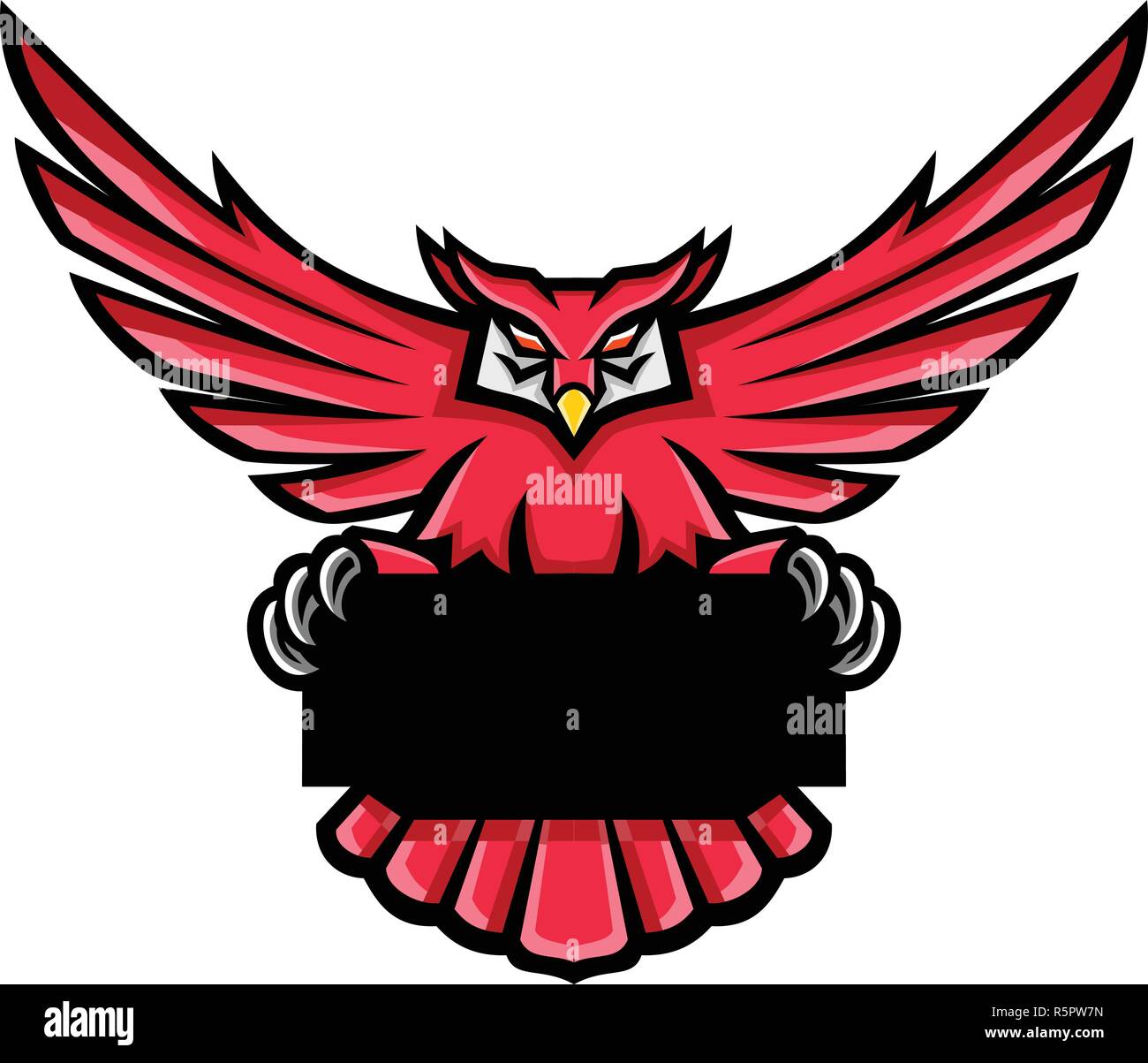 Mascot icon illustration of a red Great Horned Owl spreading its wings ...