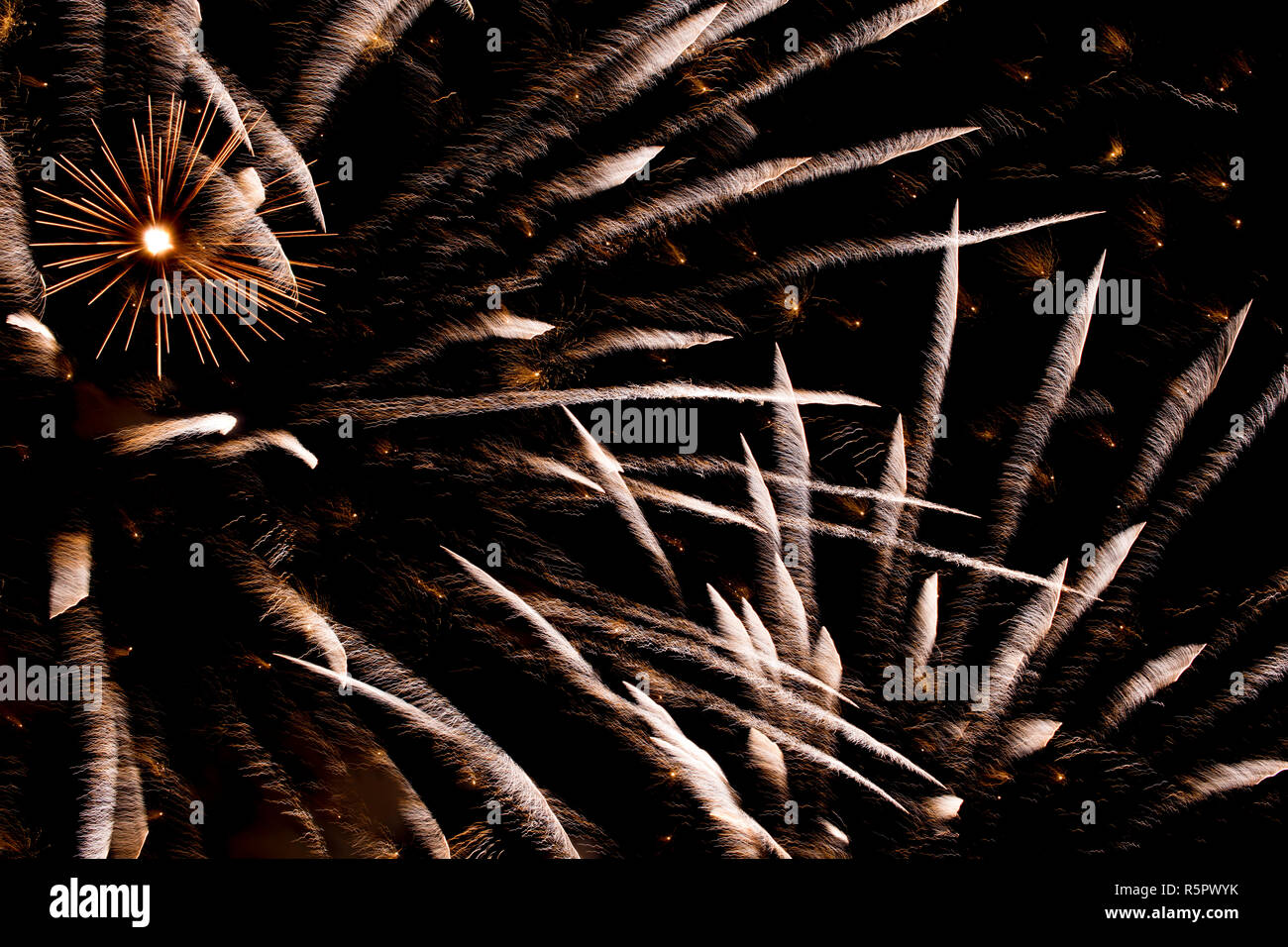 Close-up of a fireworks display. Unique forms and patterns on black ...