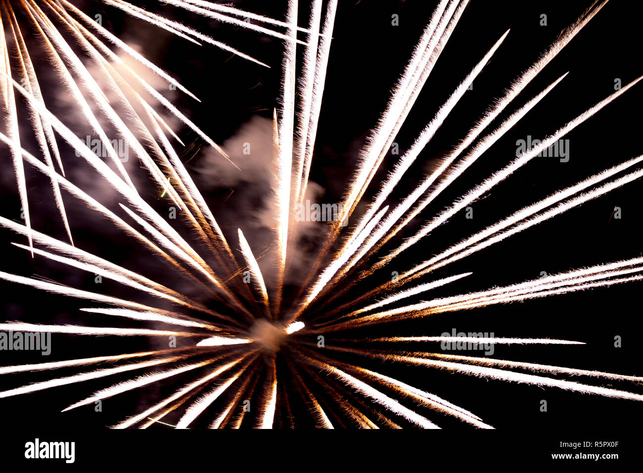 Close-up of a fireworks display. Unique forms and patterns on black ...