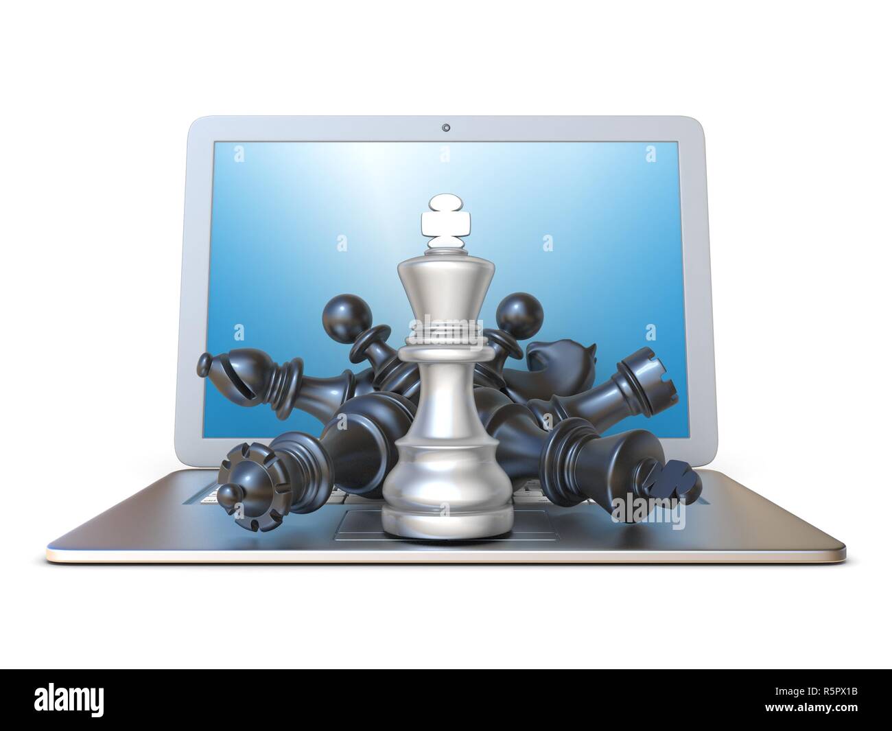 Chess pieces on open laptop front view 3D Stock Photo - Alamy