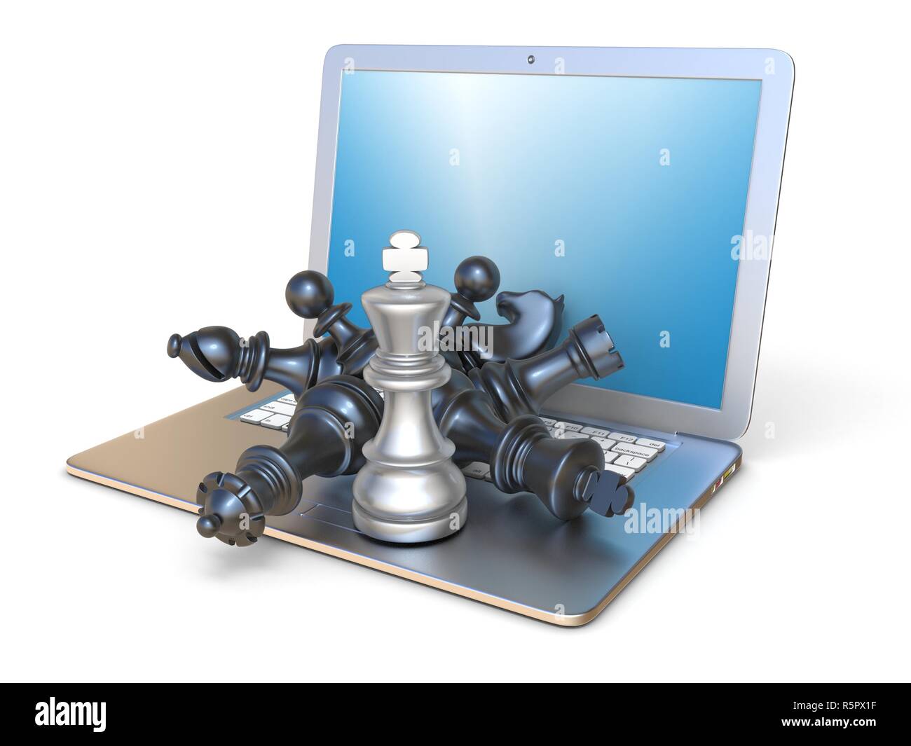 Chess pieces on open laptop side view 3D Stock Photo - Alamy