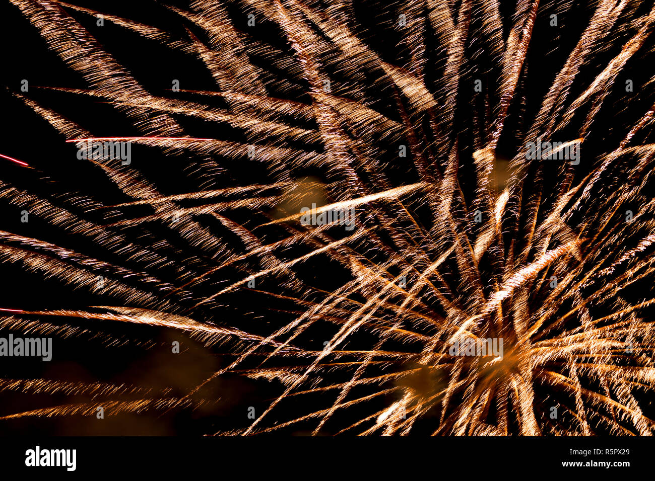 Close-up of a fireworks display. Unique forms and patterns on black ...