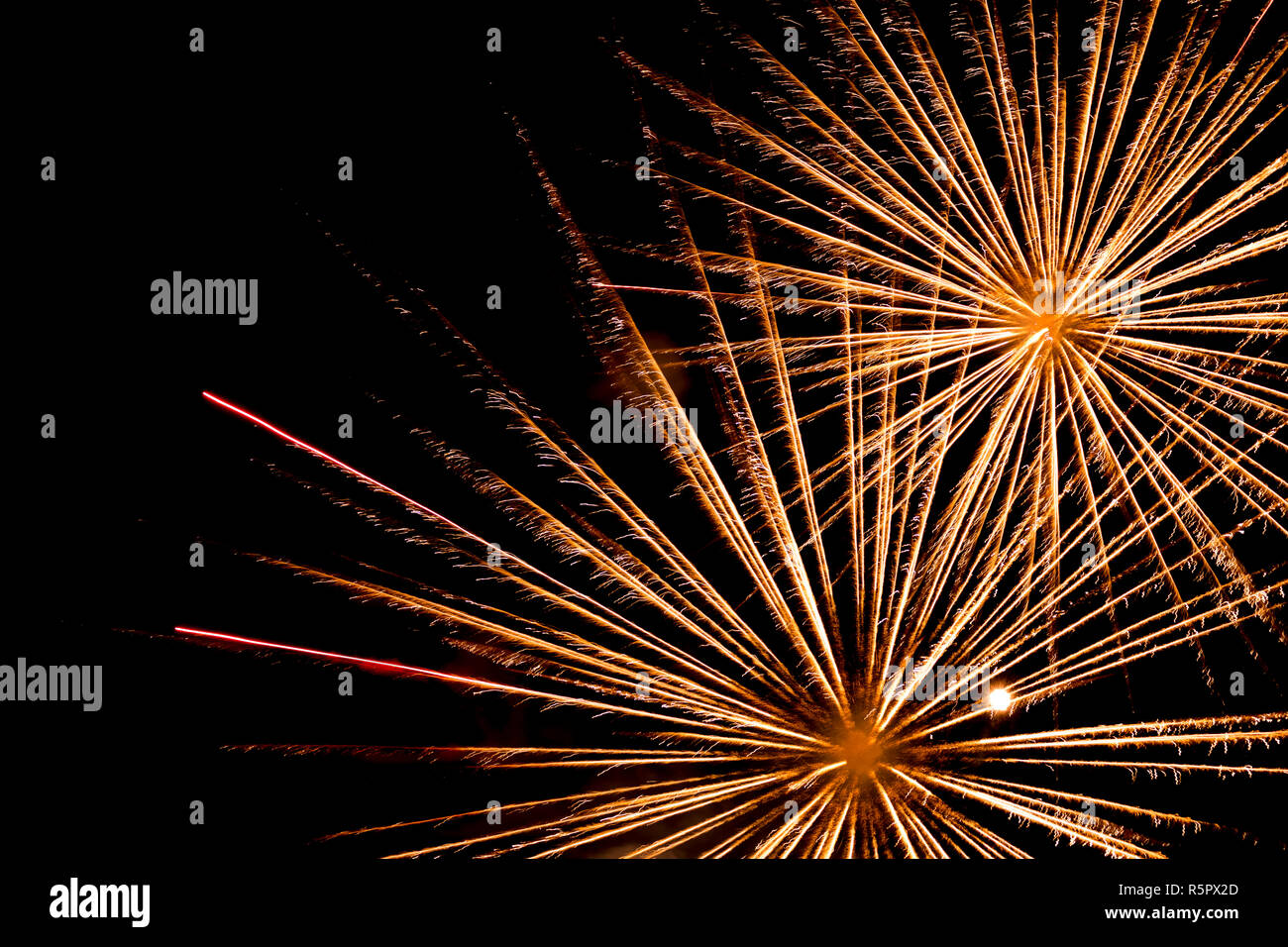 Close-up of a fireworks display. Unique forms and patterns on black ...
