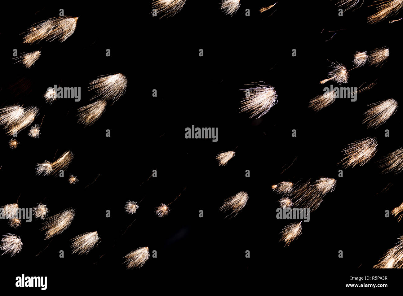 Close-up of a fireworks display. Unique forms and patterns on black ...