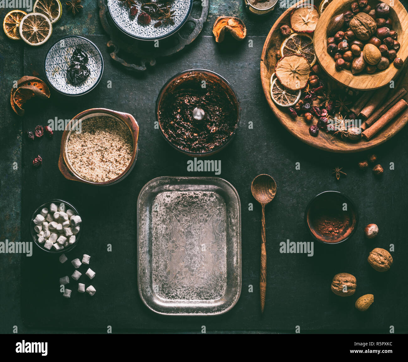 Preparation of homemade vegan chocolate truffle pralines with dried ...