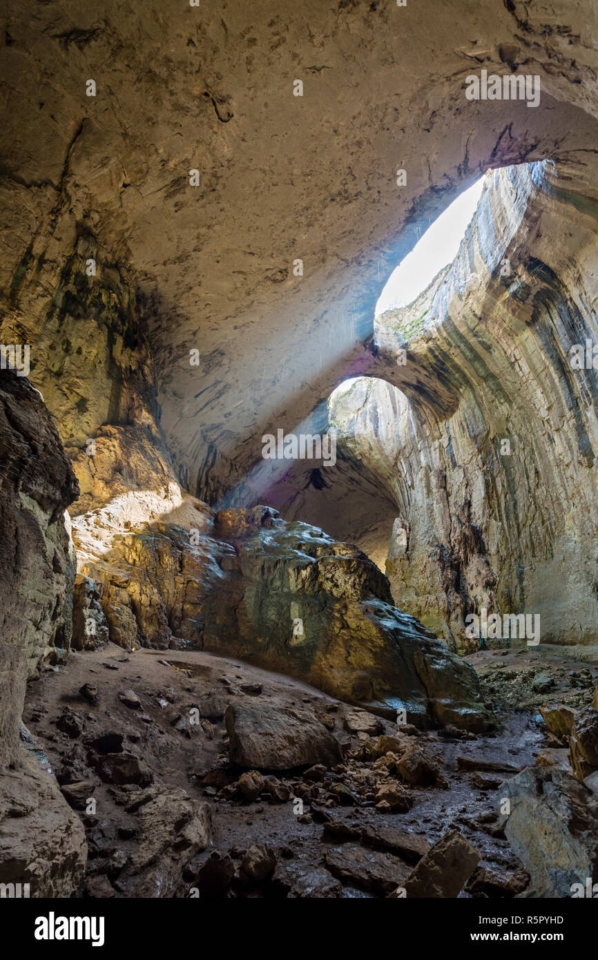 Prohodna cave also known as God's eyes near Karlukovo village, Bulgaria ...
