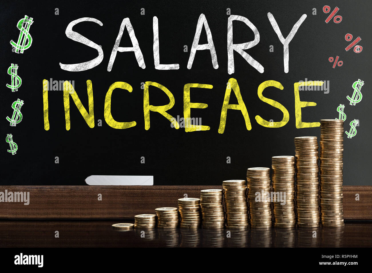 Salary Increase Words On Blackboard Stock Photo - Alamy