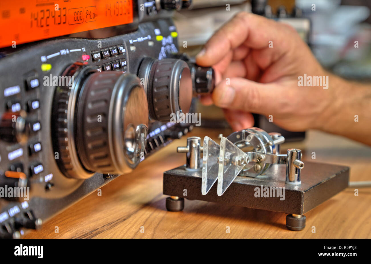 Modern high frequency radio amateur transceiver closeup Stock Photo - Alamy