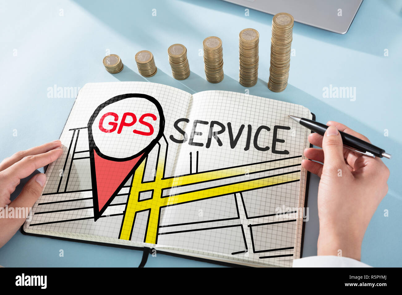 Woman Drawing GPS Service Concept Stock Photo - Alamy