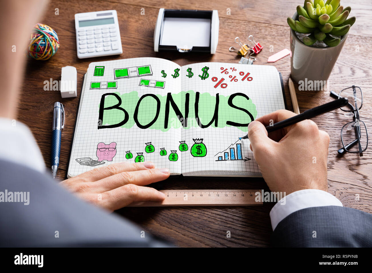 Bonus And Employee Compensation Drawing Stock Photo - Alamy