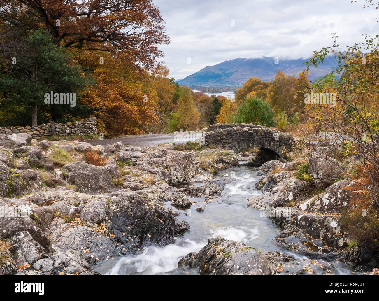 Ashness Bridge. An old pack horse bridge in the English Lakes District ...