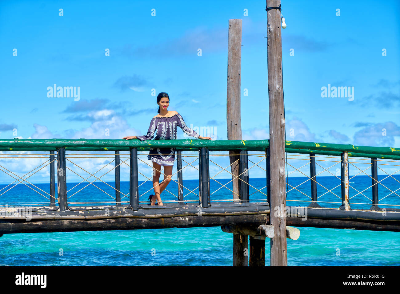 Beautiful women posing - standing on the bridge Stock Photo - Alamy