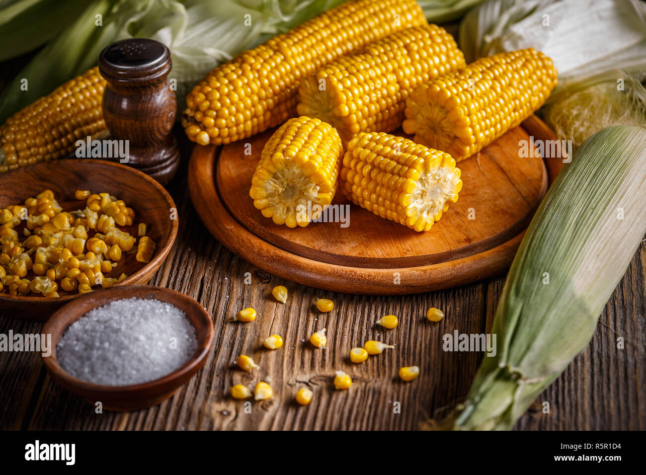Boiled corn with salt Stock Photo - Alamy