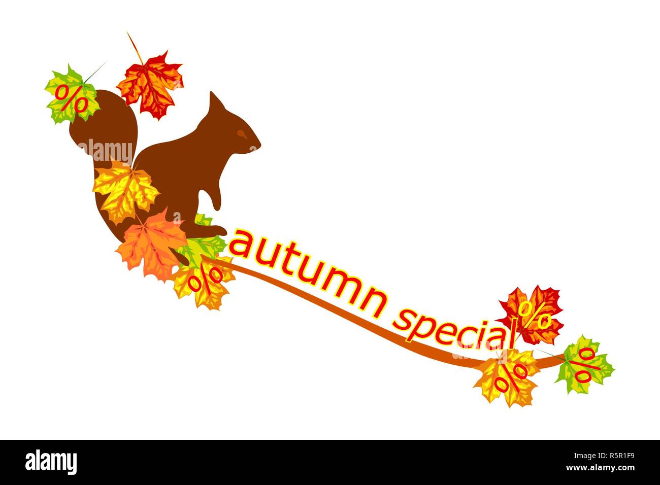 Autumn Special banner with squirrel and foliage â€“ illustration Stock ...