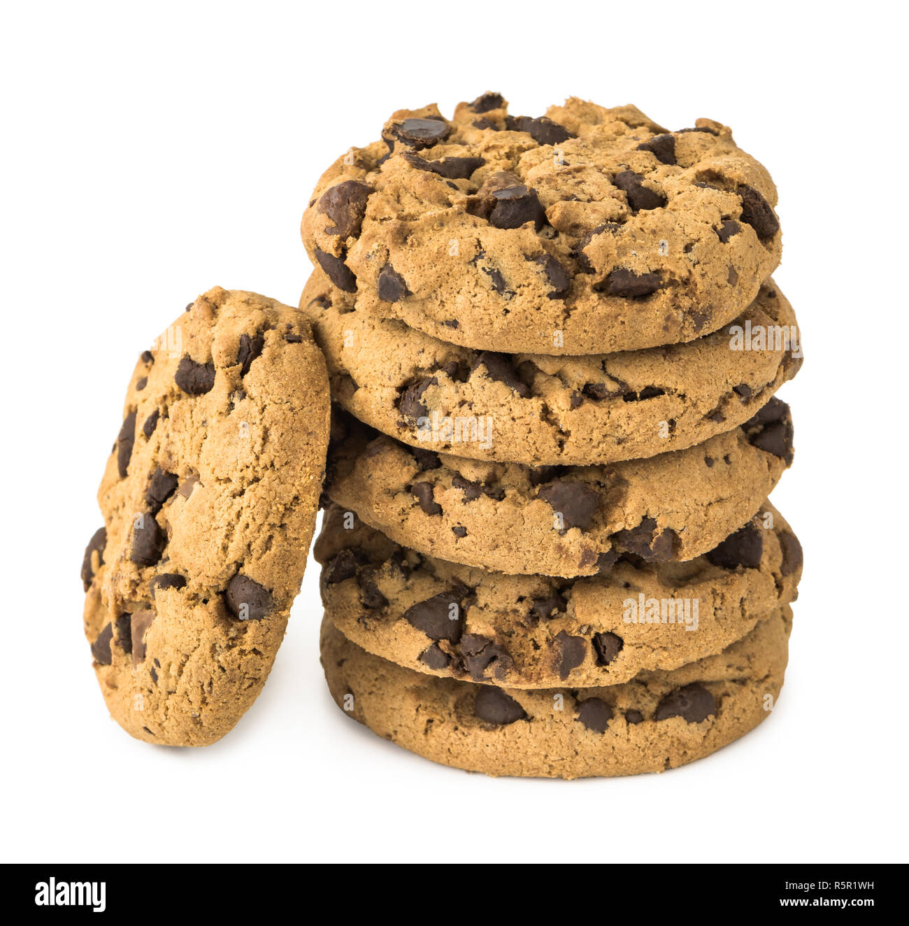 Stacked Chocolate Chip Cookies Isolated on White Background Stock Photo ...